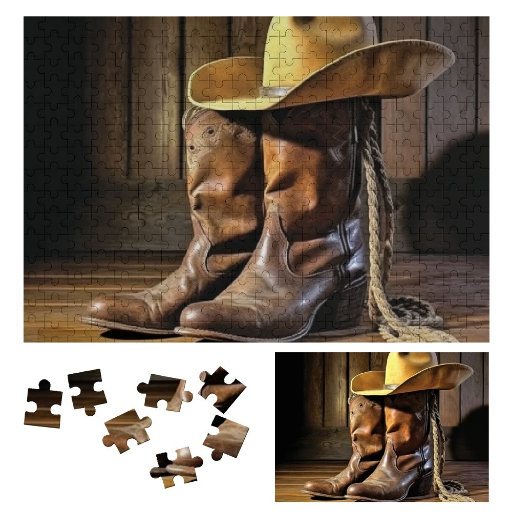 JRXY Cowboy Hat, Boots, Wooden Floor Puzzle for Adults and Kids 300 PCS ...