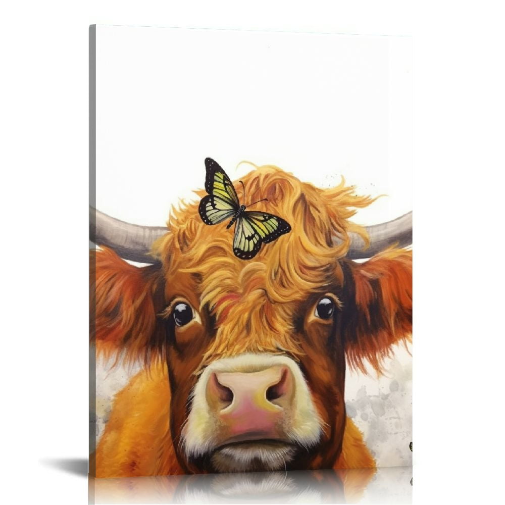 JRXY Cute Highland Cow Print Decor Rustic Farmhouse Wall Decor Retro ...