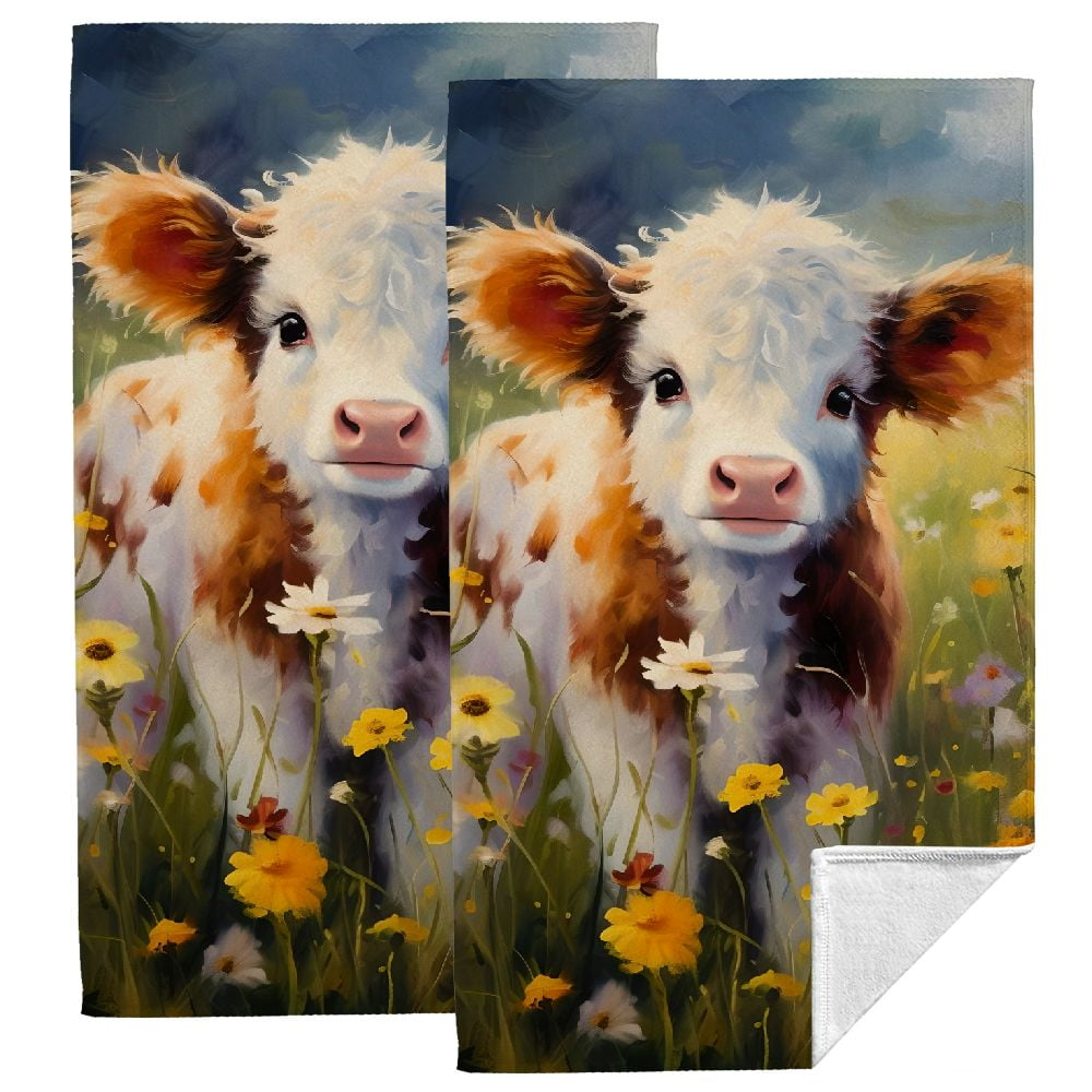 JRXY Cute Highland Cow Towels Set of 2 - Soft and Absorbent Kitchen ...