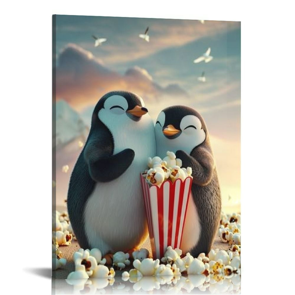 JRXY Cute Penguin Wall Art Canvas Picture, Humor Animals Bathroom ...