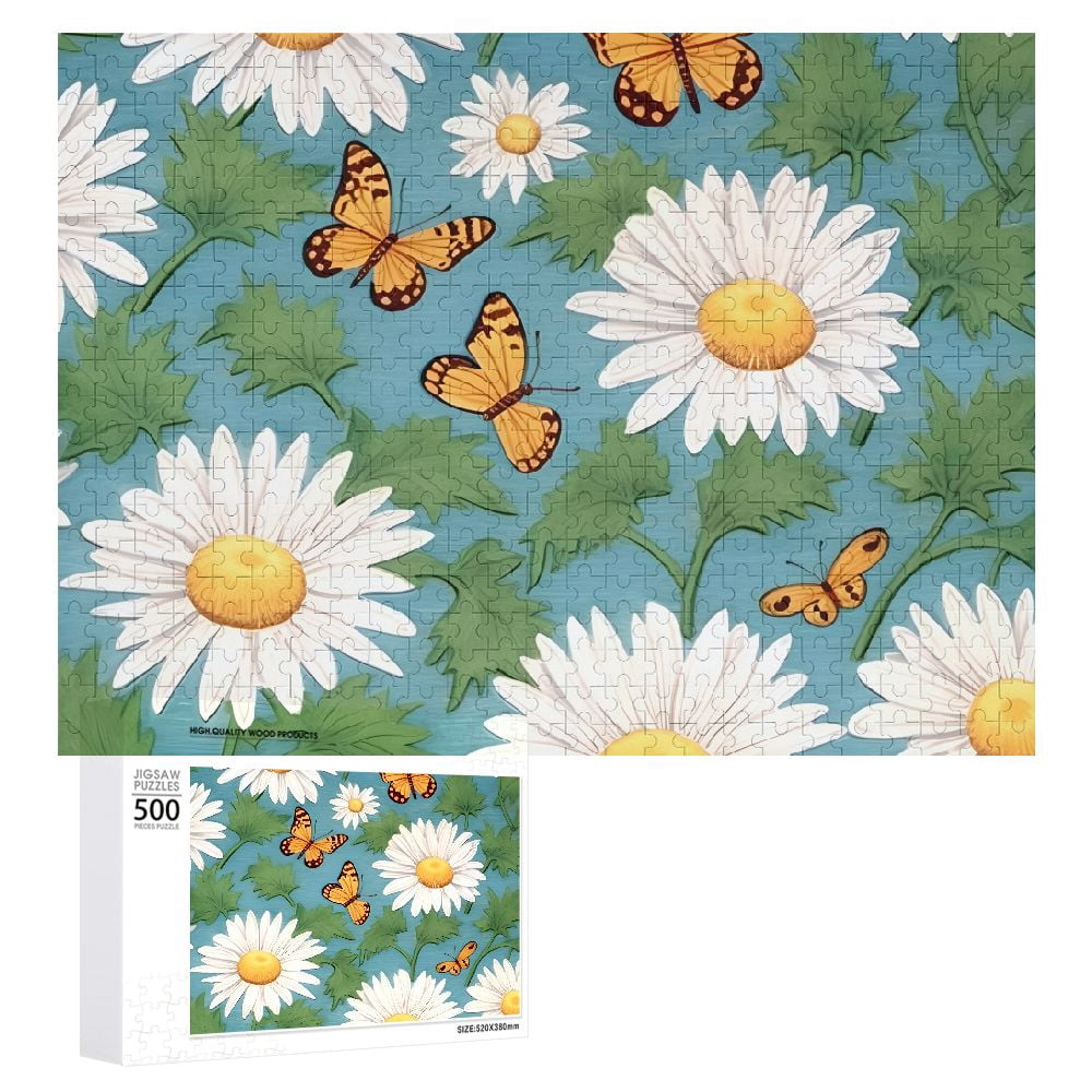 JRXY Daisies Butterfly Green Leafy Design Wooden Jigsaw Puzzle Gift for ...
