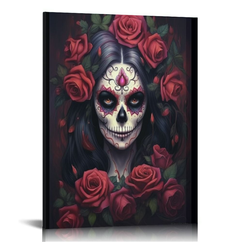 JRXY Dark Flowers Sugar Skull Girls Wall Art Canvas Modern Art ...