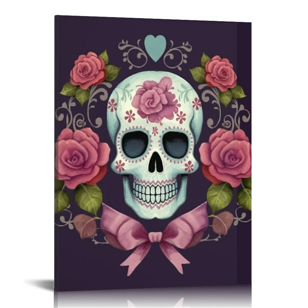JRXY Dia De Los Muertos Happy Watercolor Sugar Skull with Flowers Day ...