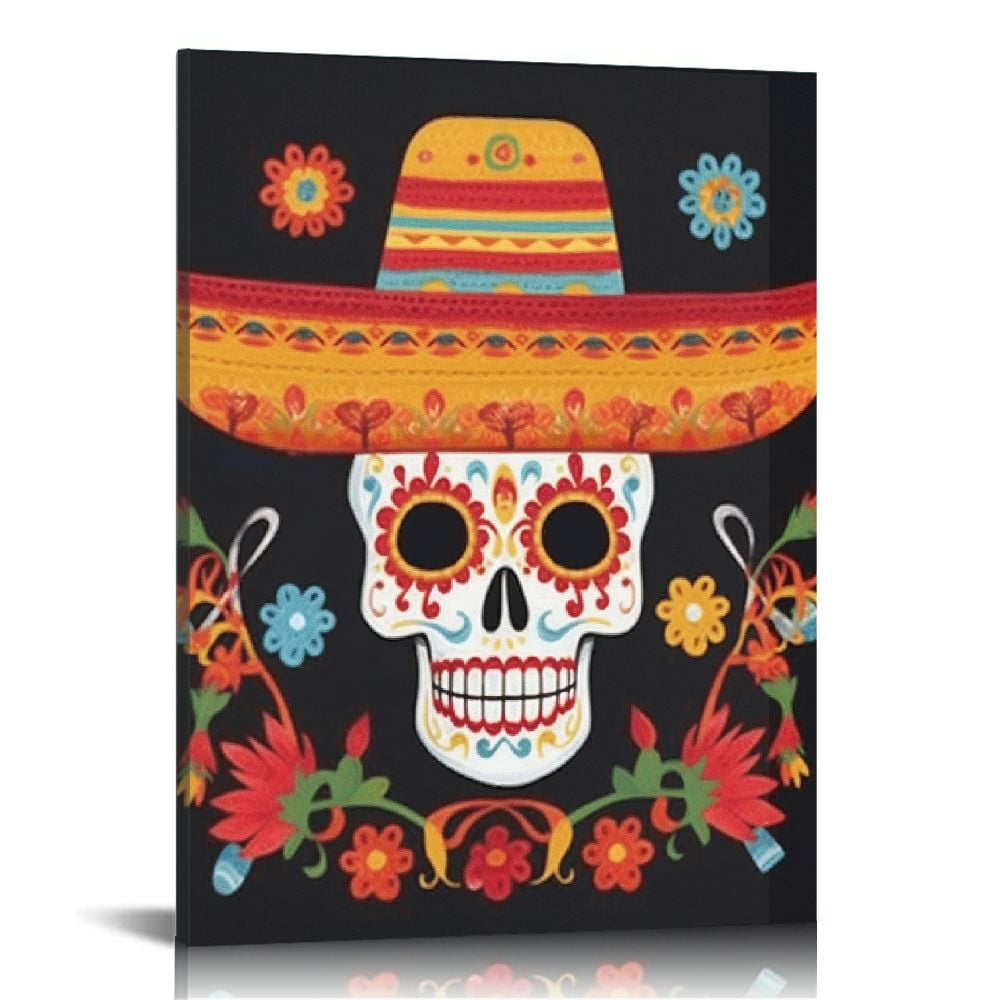 JRXY Dia De Muertos Happy Sugar Skull in Sombrero Mexican Decorations ...