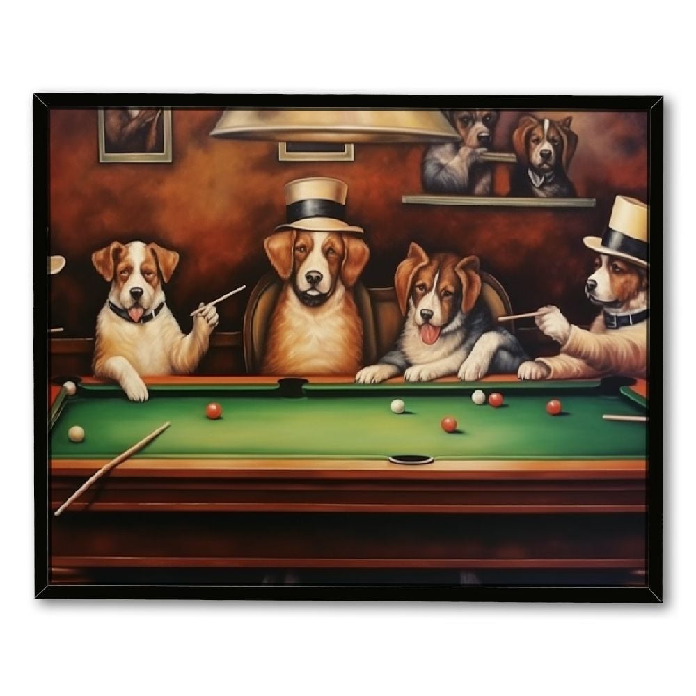 JRXY Dogs Playing Billiards Wall Canvas Painting, Contemporary Wall Art ...