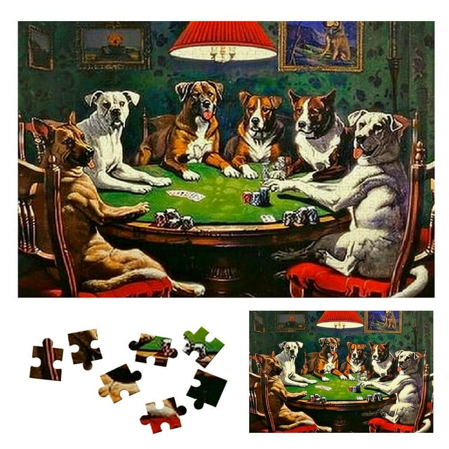 JRXY Dogs Playing Poker Wooden Jigsaw Puzzle Challenging Difficult Wood ...