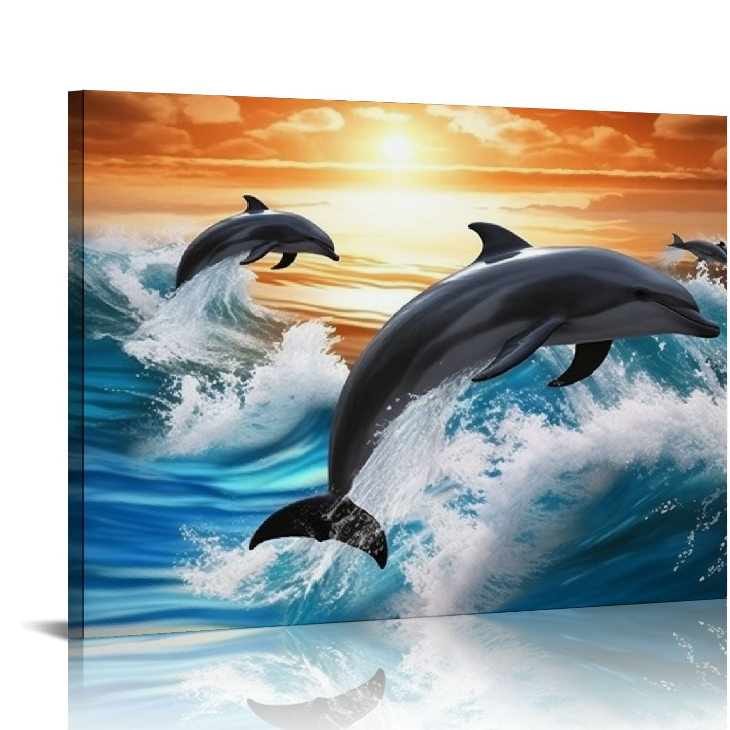 JRXY Dolphins Wall Art Jumping Dolphin Canvas Pictures Black White ...