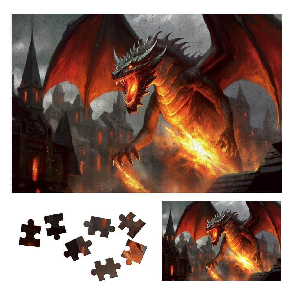 JRXY Dragon Fire City Wooden Puzzle Challenging Difficult Wood Puzzles ...