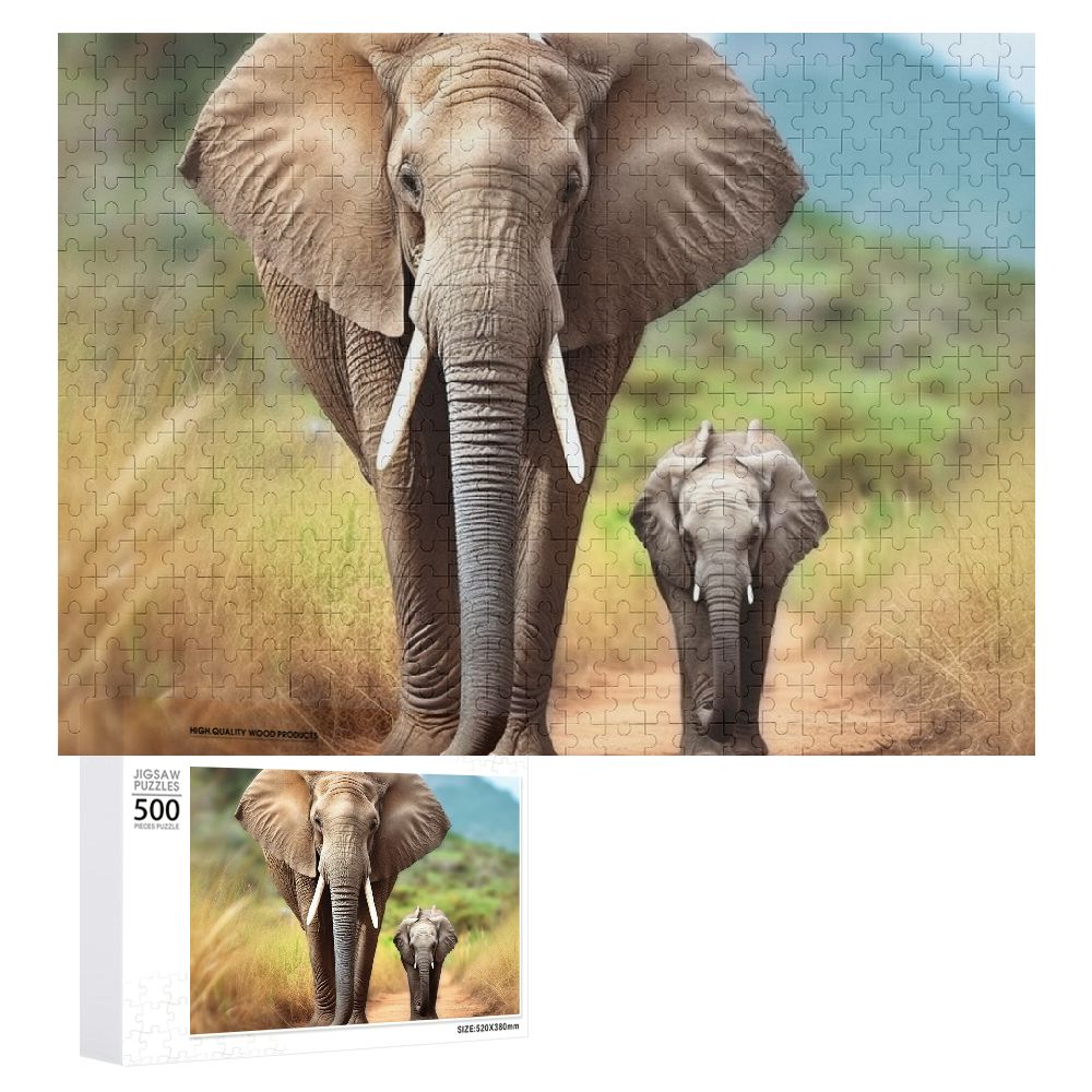 JRXY Elephants Wooden Jigsaw Puzzle - Premium Eco-Friendly Wood ...