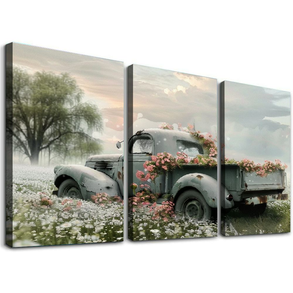JRXY Farmhouse Barn Wall Art Old Truck Rustic Canvas Prints 12x16 ...