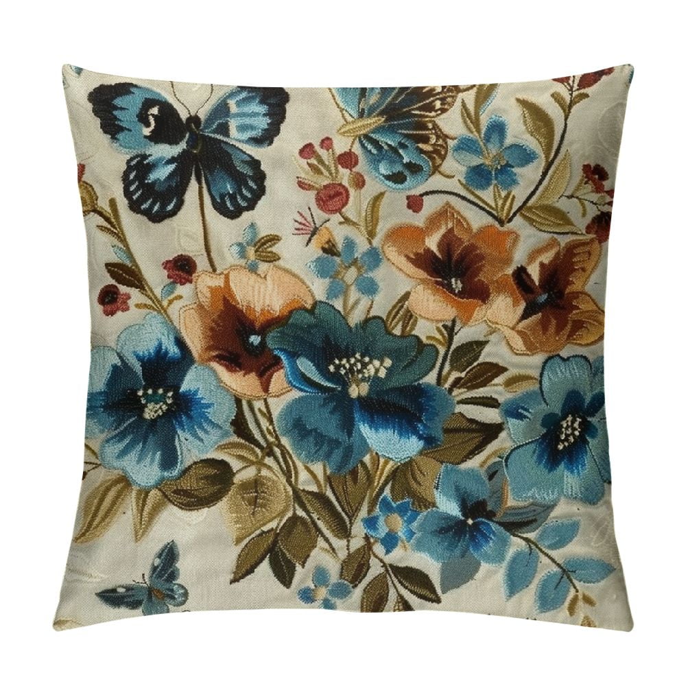 JRXY Farmhouse Blue Flower Throw Pillow Covers Orchid Butterfly Floral ...