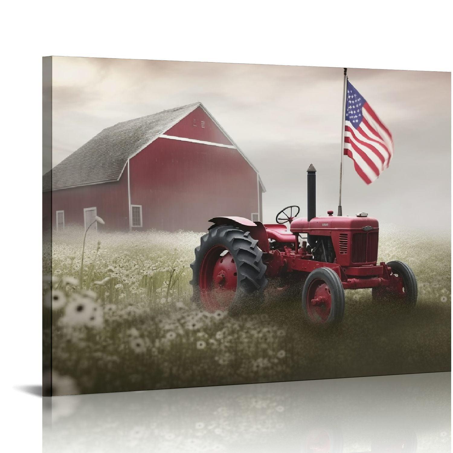 JRXY Farmhouse Canvas Wall Art, Barn &Red Truck Canvas Print Picture ...