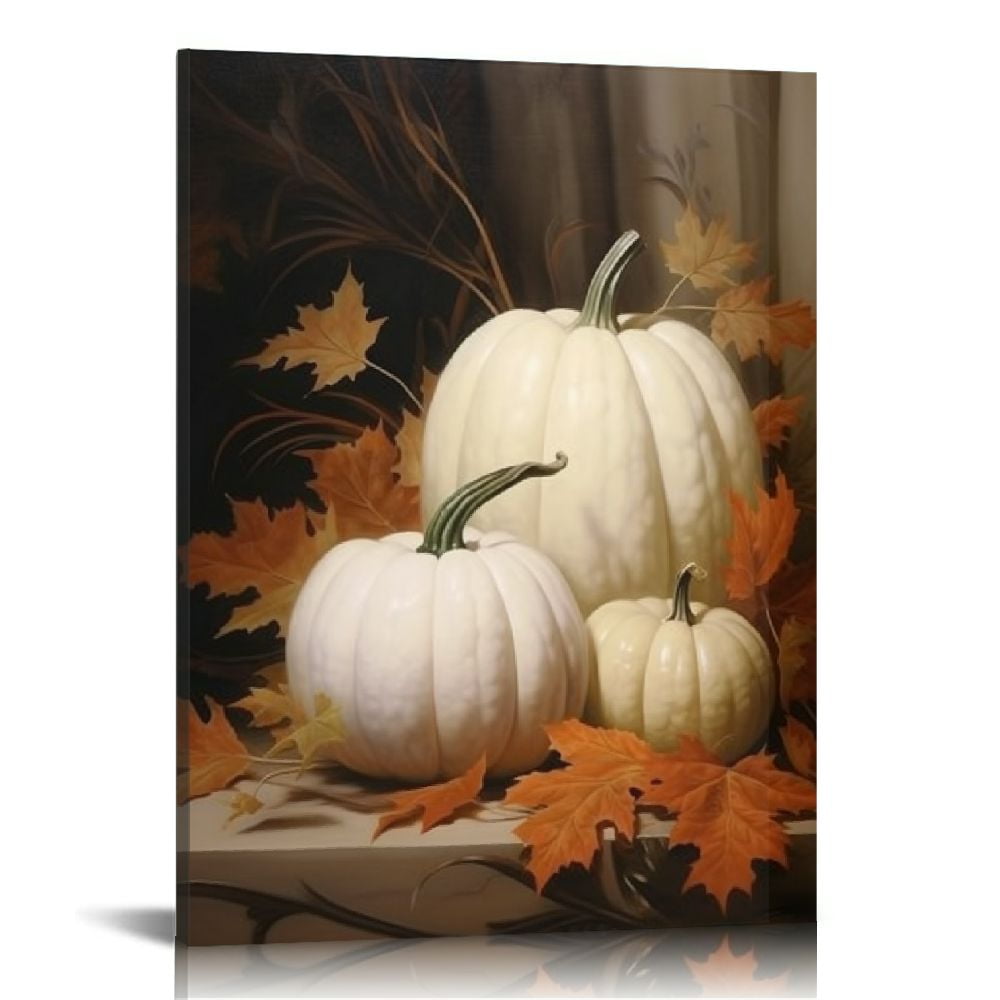 JRXY Farmhouse Fall Canvas Wall Art White Pumpkin Still Life Painting ...