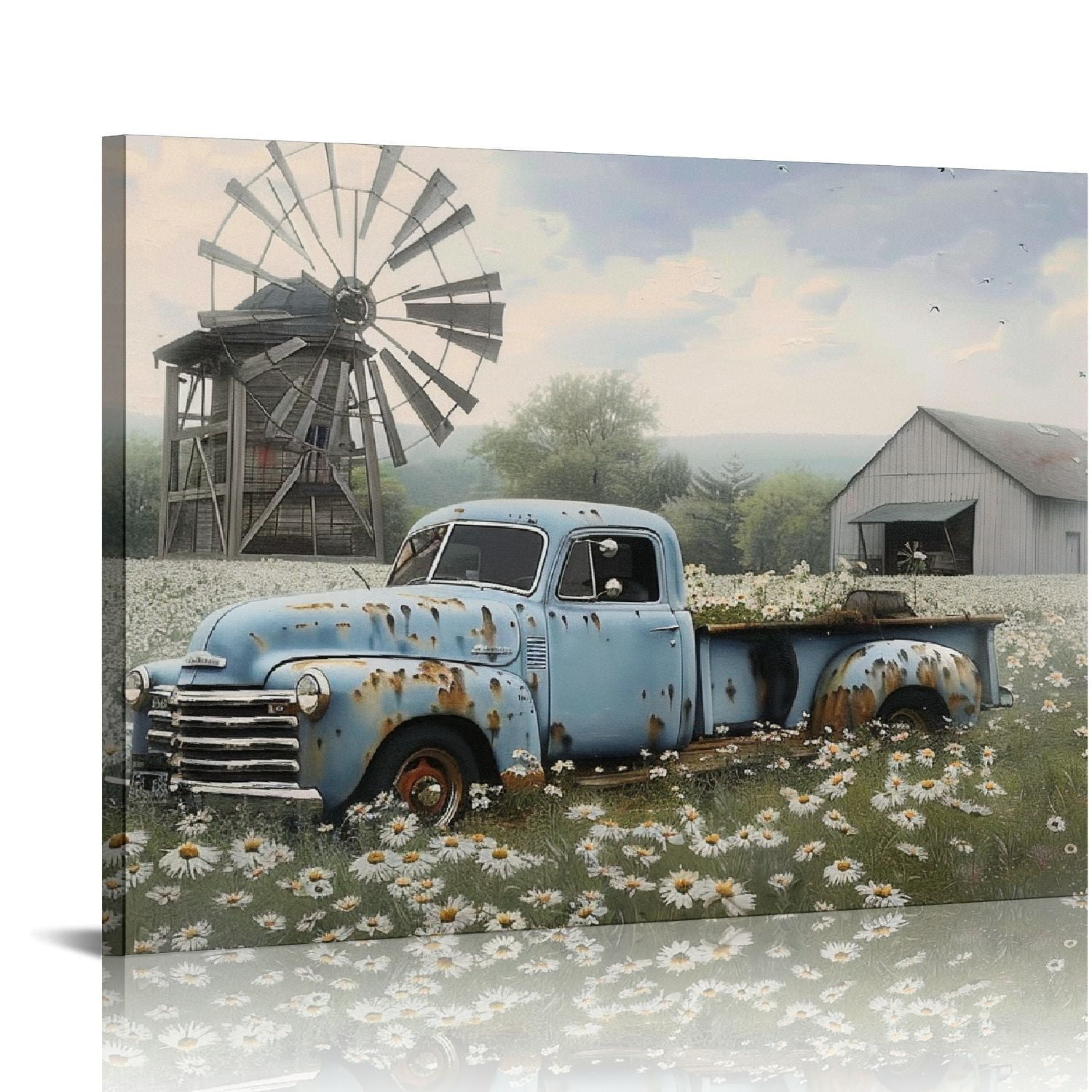JRXY Farmhouse Old Truck Canvas Wall Art, Old Barn Pictures Wall Art ...