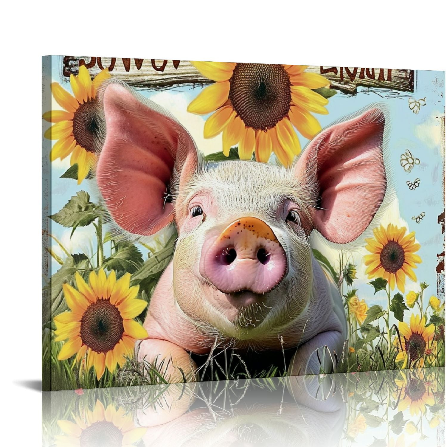 JRXY Farmhouse Pig Canvas Wall Art Cute Pig Sunflower Painting Country ...