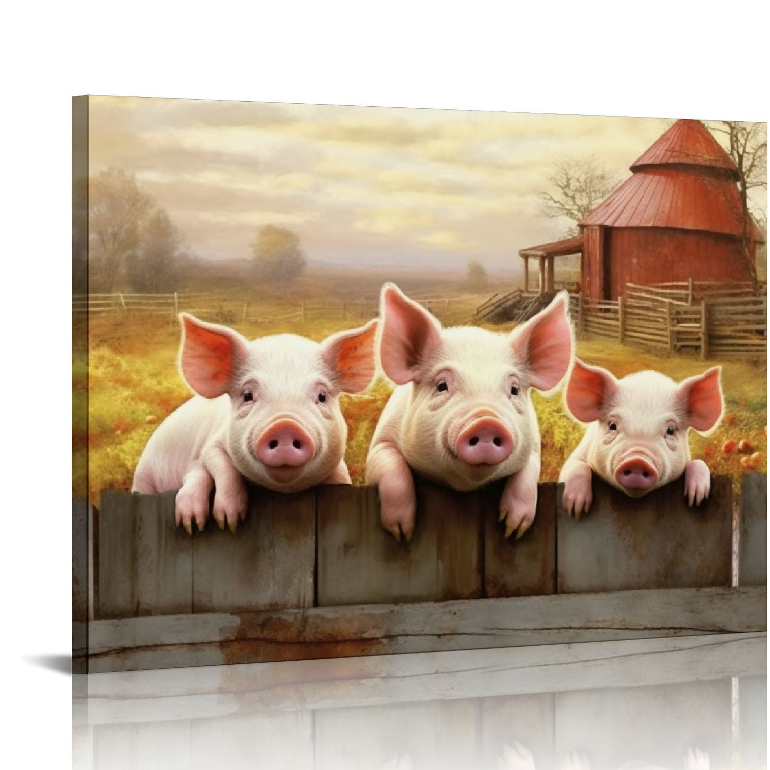 JRXY Farmhouse Pig Wall Art Cute Pigs Old Barn Truck Pictures Wall ...