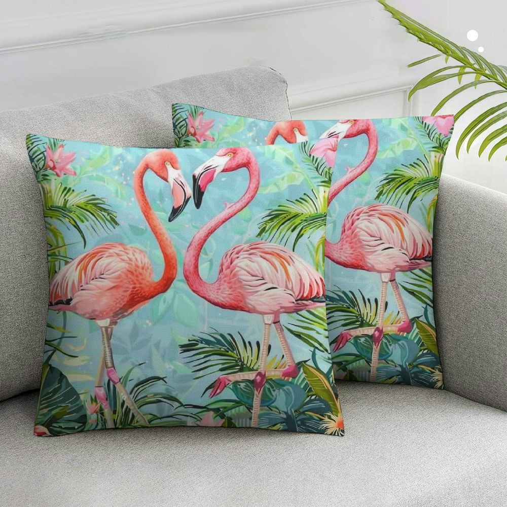JRXY Flamingos Throw Pillow, Soft Tropical Leaves Flowers Bird ...