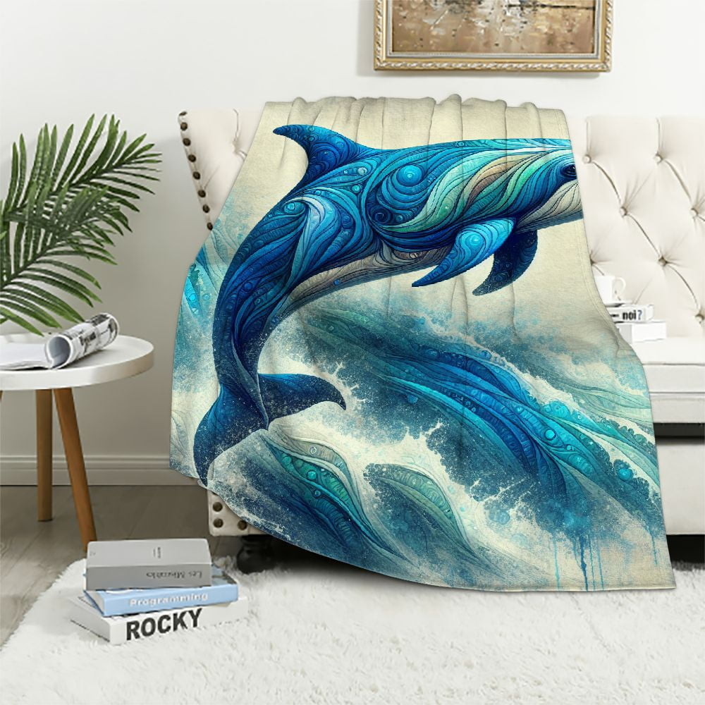 JRXY Flannel Fleece Blanket Dolphin Decorative Ocean Animal Jumping ...