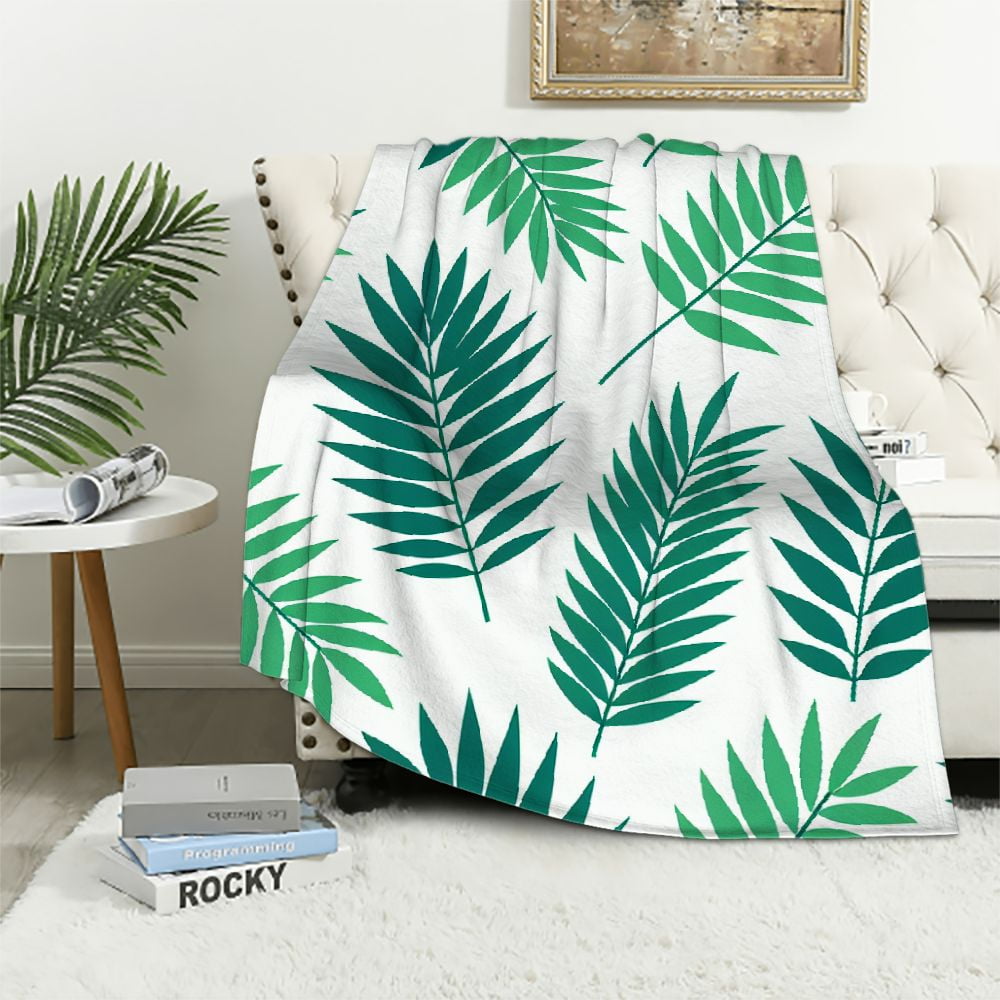 JRXY Flannel Fleece Blanket - Palm Leaf Exotic Pattern with Tropical ...