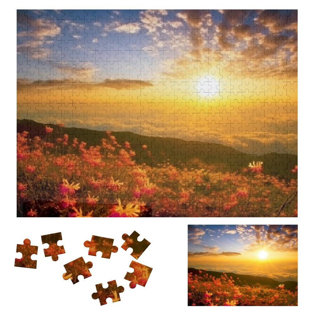 JRXY Flowers Sunset Sun Shining Through Clouds Wooden Jigsaw Puzzle ...