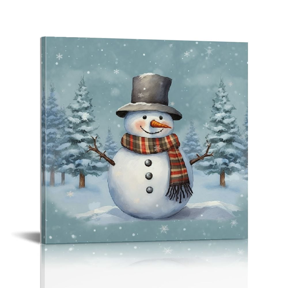 JRXY Forest Snowman Wall Art Canvas Decor Winter Christmas Tree ...