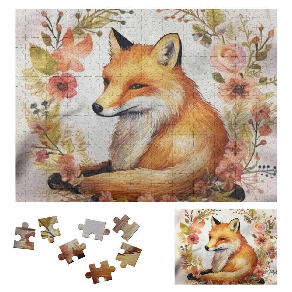 JRXY Fox Flowers Art Wooden Puzzle Game Toy Gift for Family Friends 500 ...