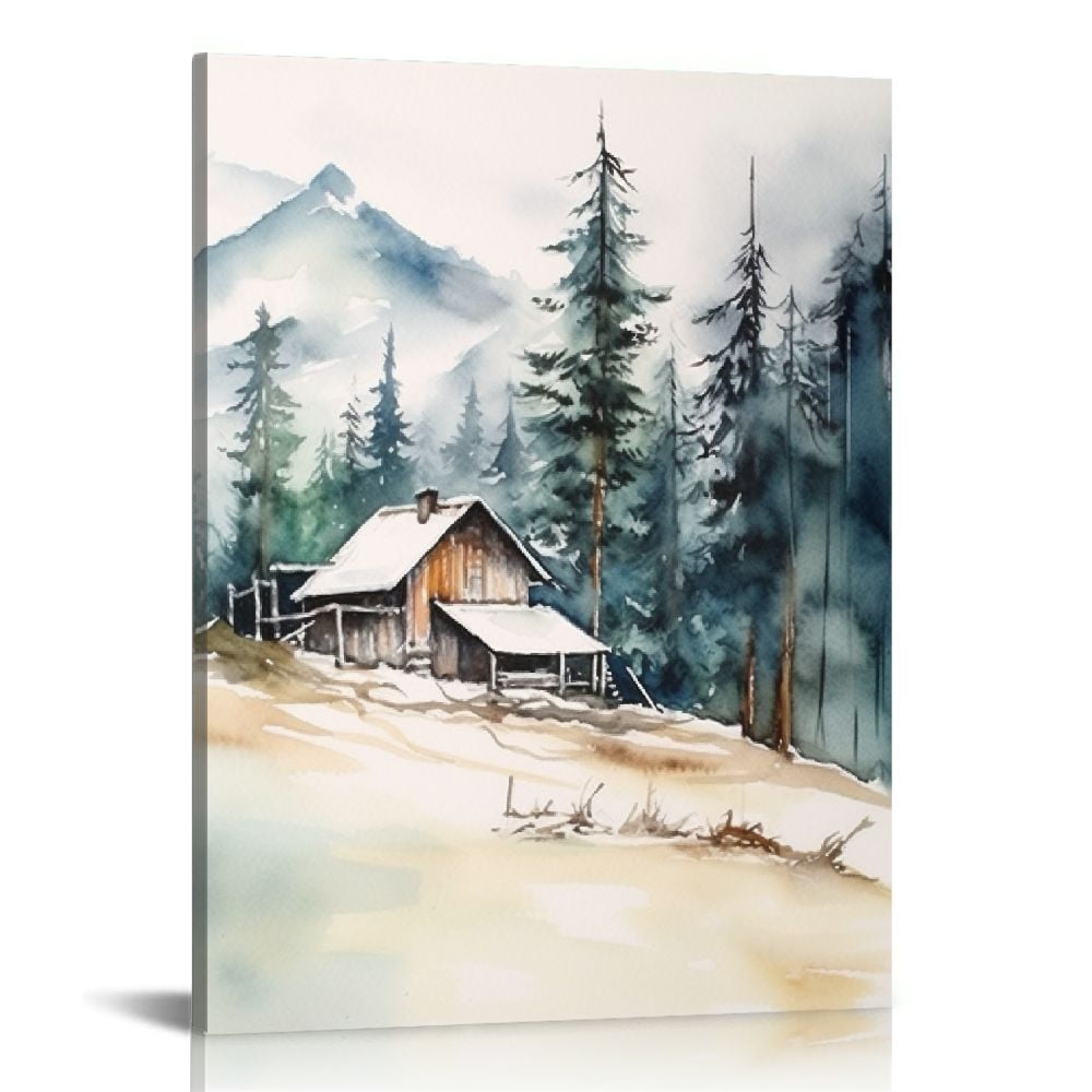 JRXY Framed Canvas Print Wall Art Set Winter Snow Pine Tree Forest ...