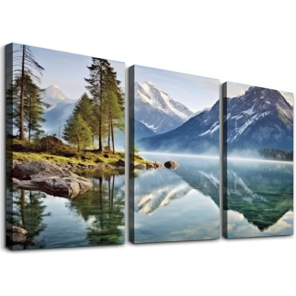 JRXY Framed Nature Wall Art Canvas: Modern Lake Landscape Picture ...