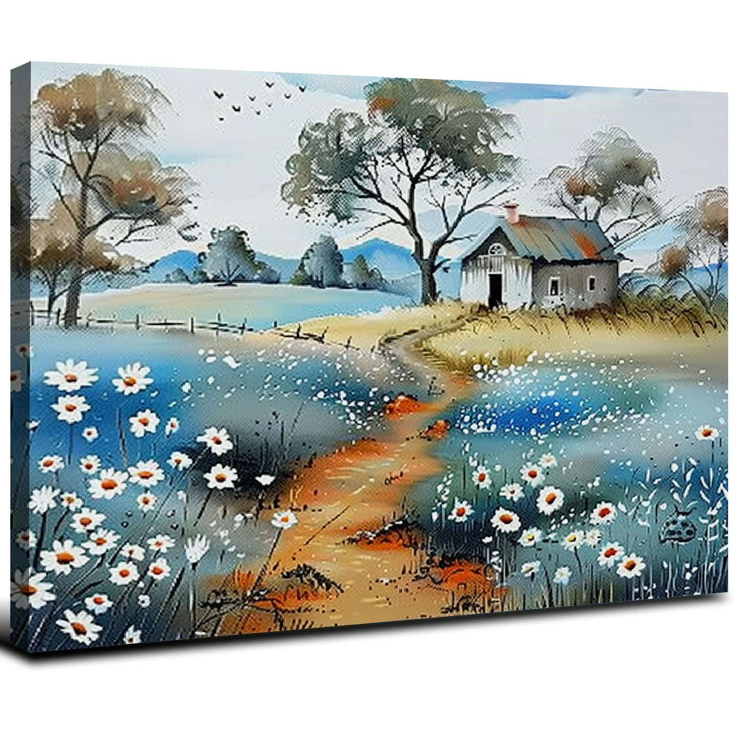 JRXY Framed Rustic Farmhouse Canvas Wall Art Beautiful Field Wildflower ...