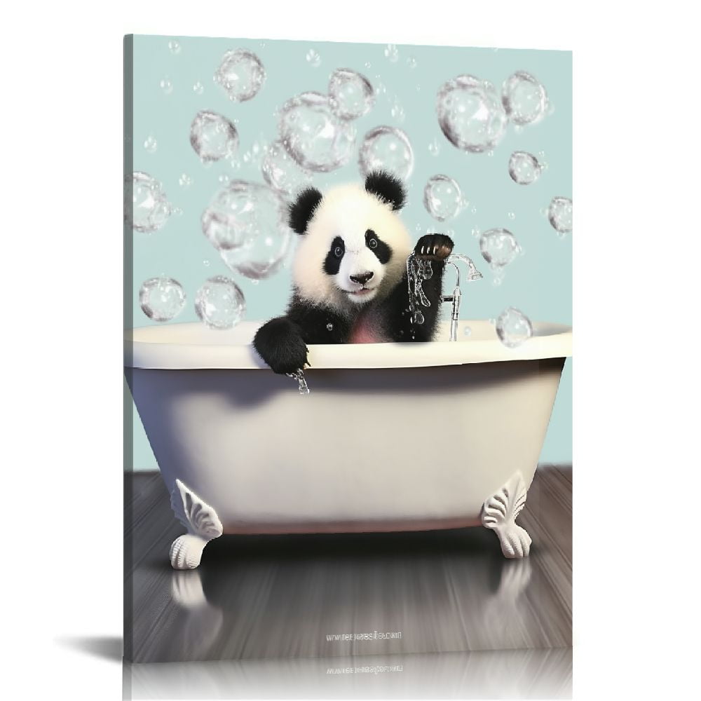 JRXY Funny Animal Bathroom Wall Art Cute Panda In Bathtub Bathroom ...