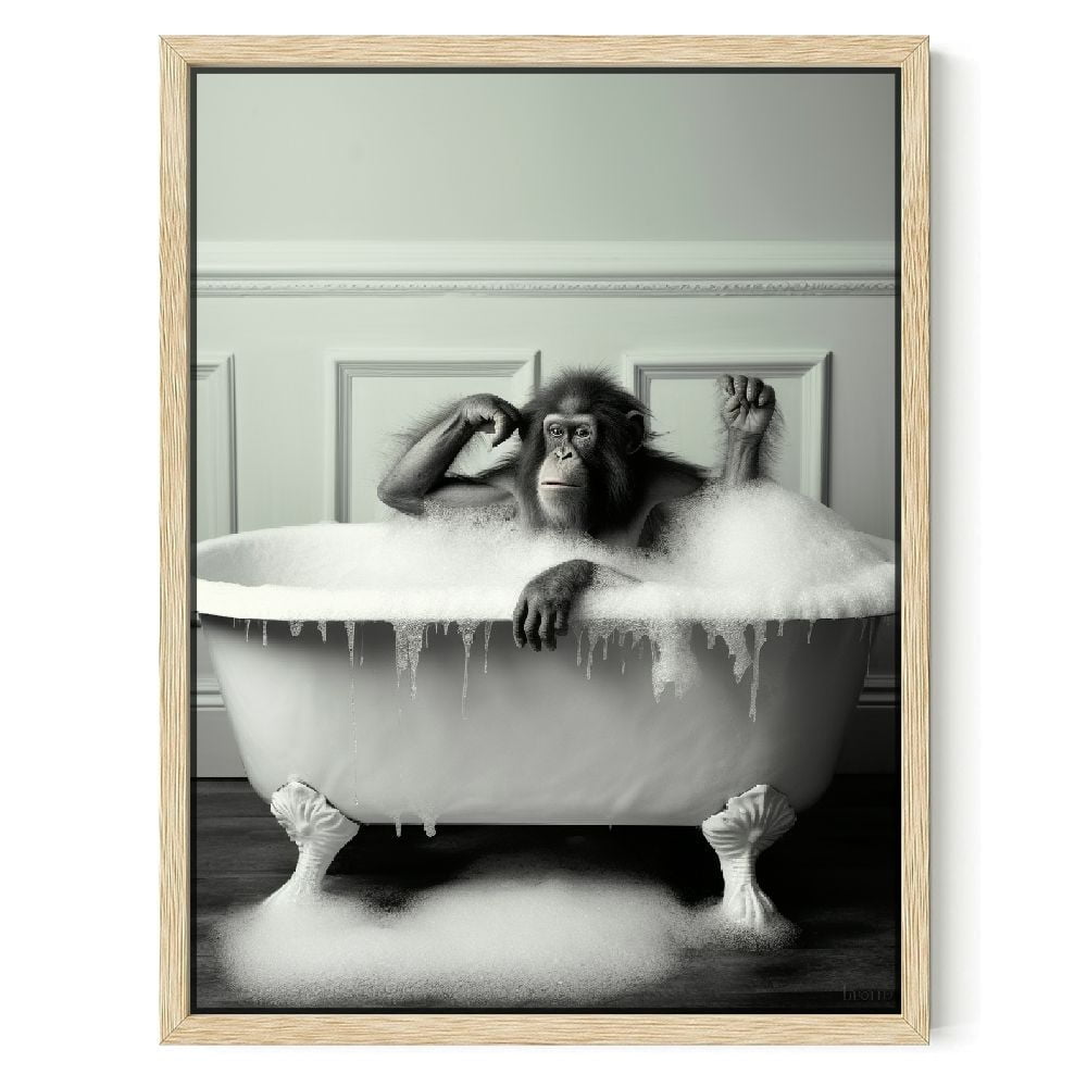JRXY Funny Bathroom Monkey Poster Framed 12 x 16 Inch Black White Wall Art Decor Bathroom Animal ...