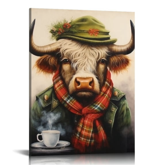 JRXY Funny Cow Canvas Wall Art,Humorous Brown Highland Cows Cooking ...
