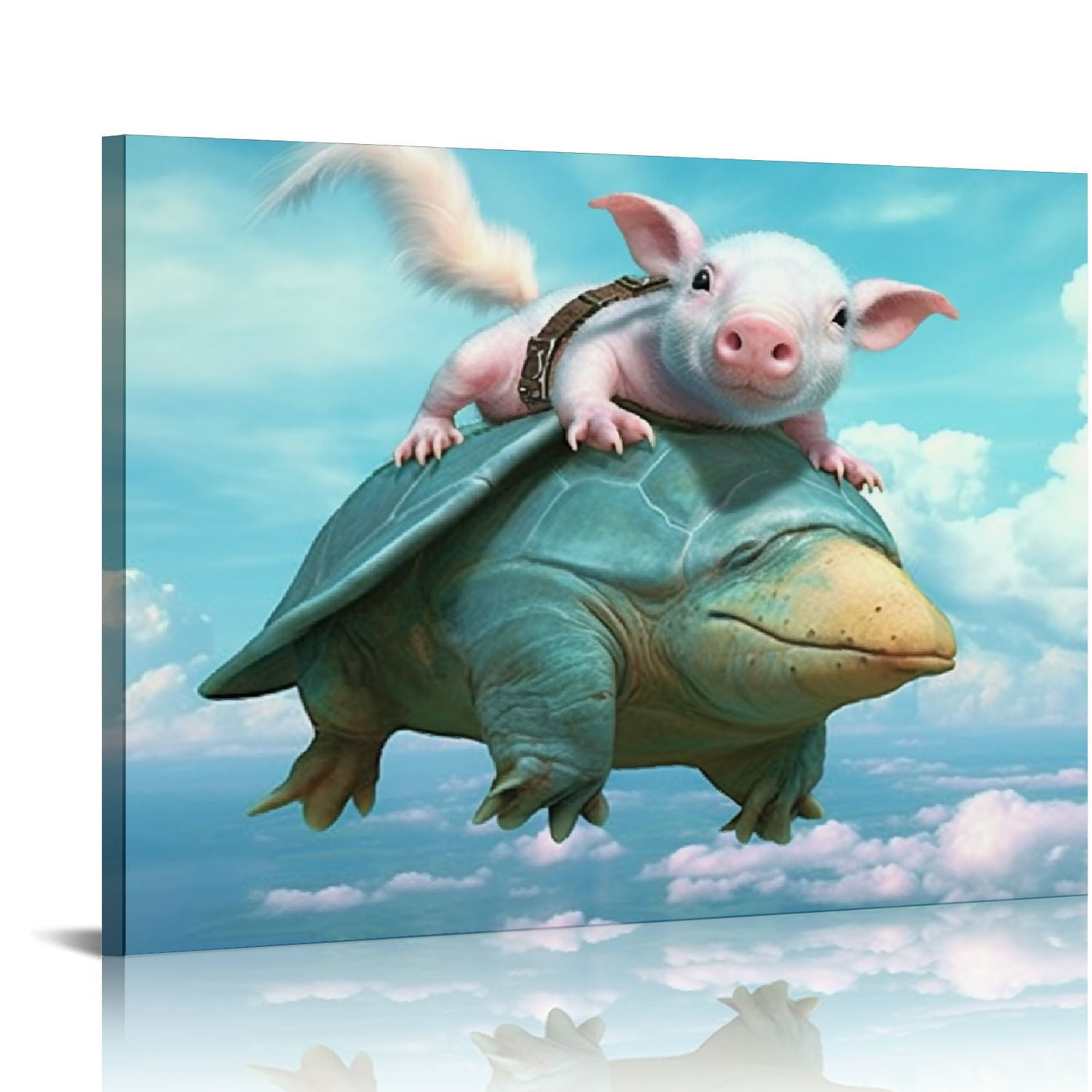JRXY Funny Flying Animals Canvas Wall Art A Little Pig on The Back of a ...