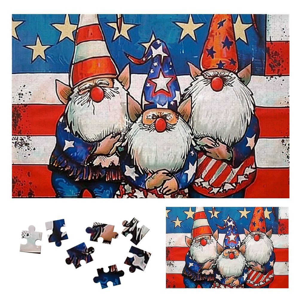 JRXY Gnomes Stars Flag Wooden Puzzle Game Toy Gift for Family Friends ...