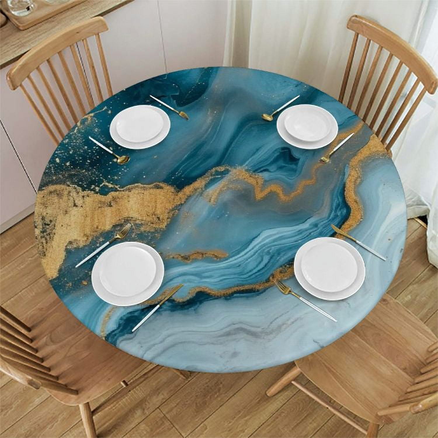 JRXY Gold and Blue Abstract Art Round Table Cover White - Walmart.com
