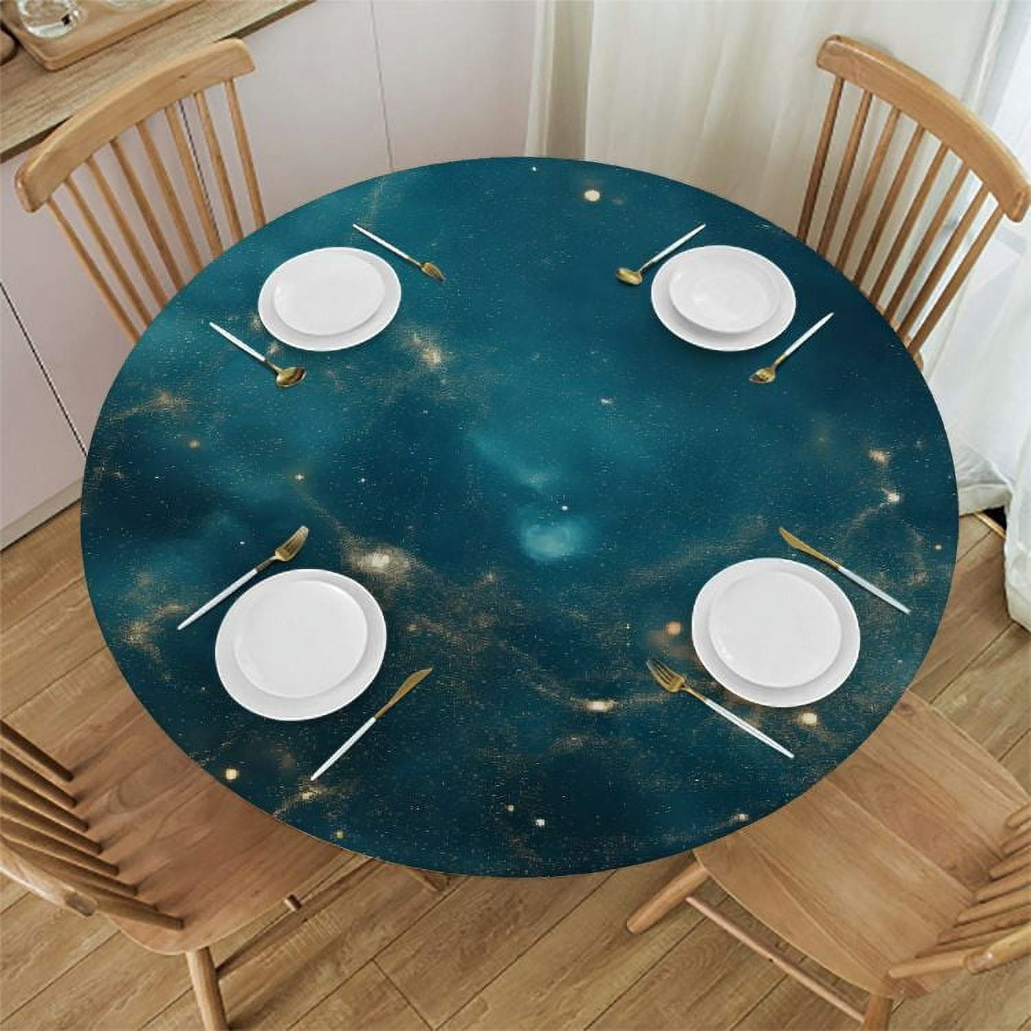 JRXY Gold and Blue Abstract Art Round Tablecloth for Picnic Dining ...