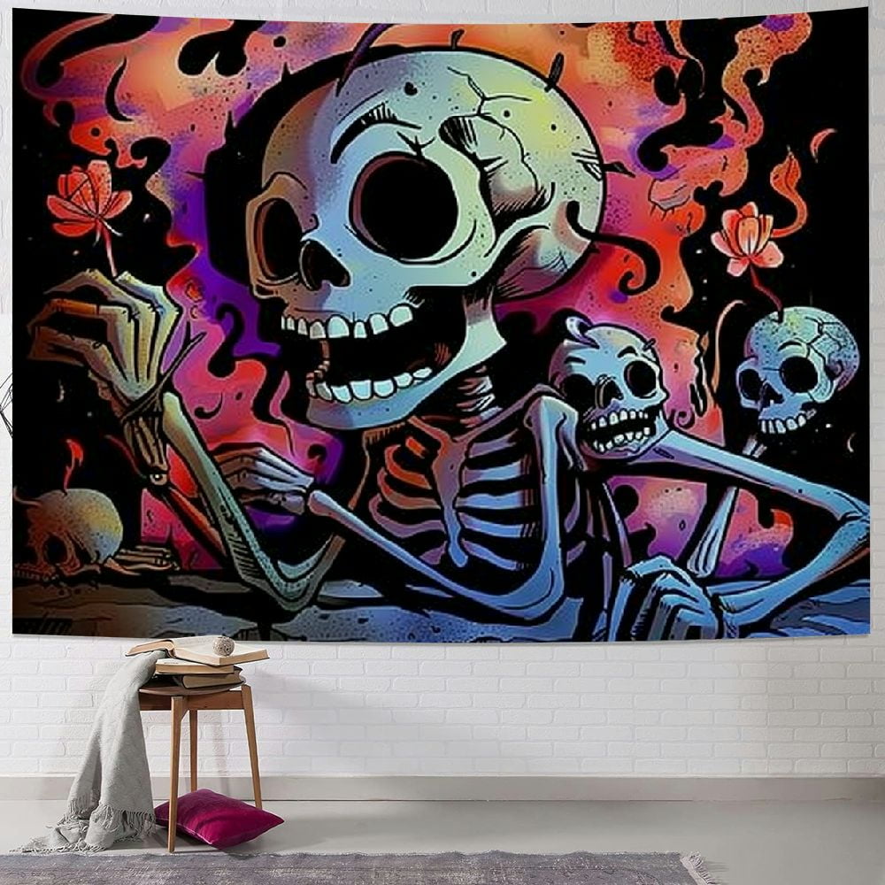 JRXY Gothic Skull Tapestry for Bedroom Aesthetic, Goth Skeleton Wall ...