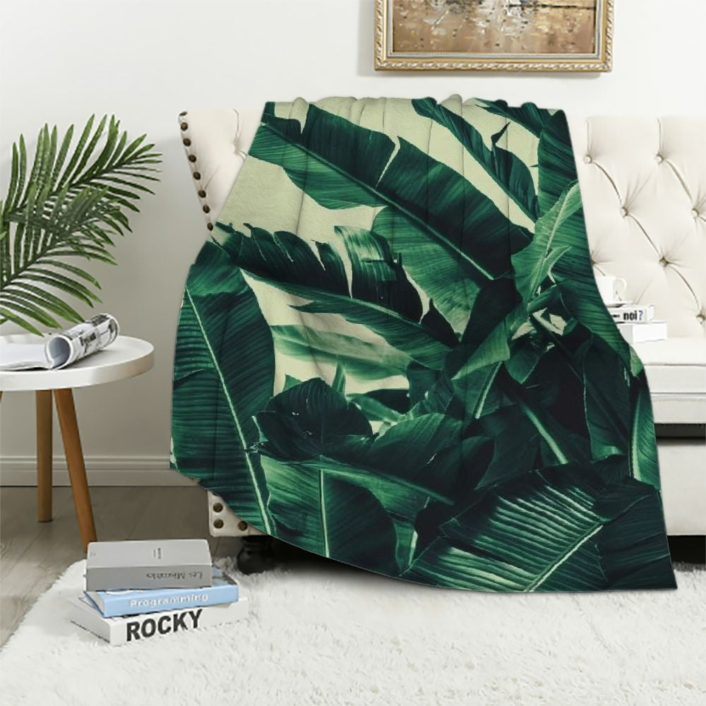 JRXY Green Leaves Throw Blanket Tropical Banana Leaf Large Palm Foliage ...
