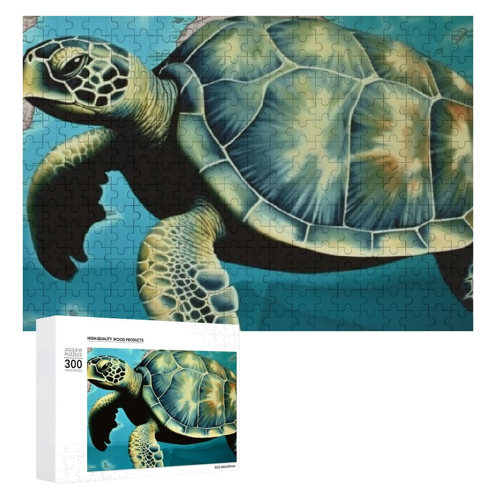 JRXY Green Turtle Ocean World Map Wooden Jigsaw Puzzle for Adults and ...