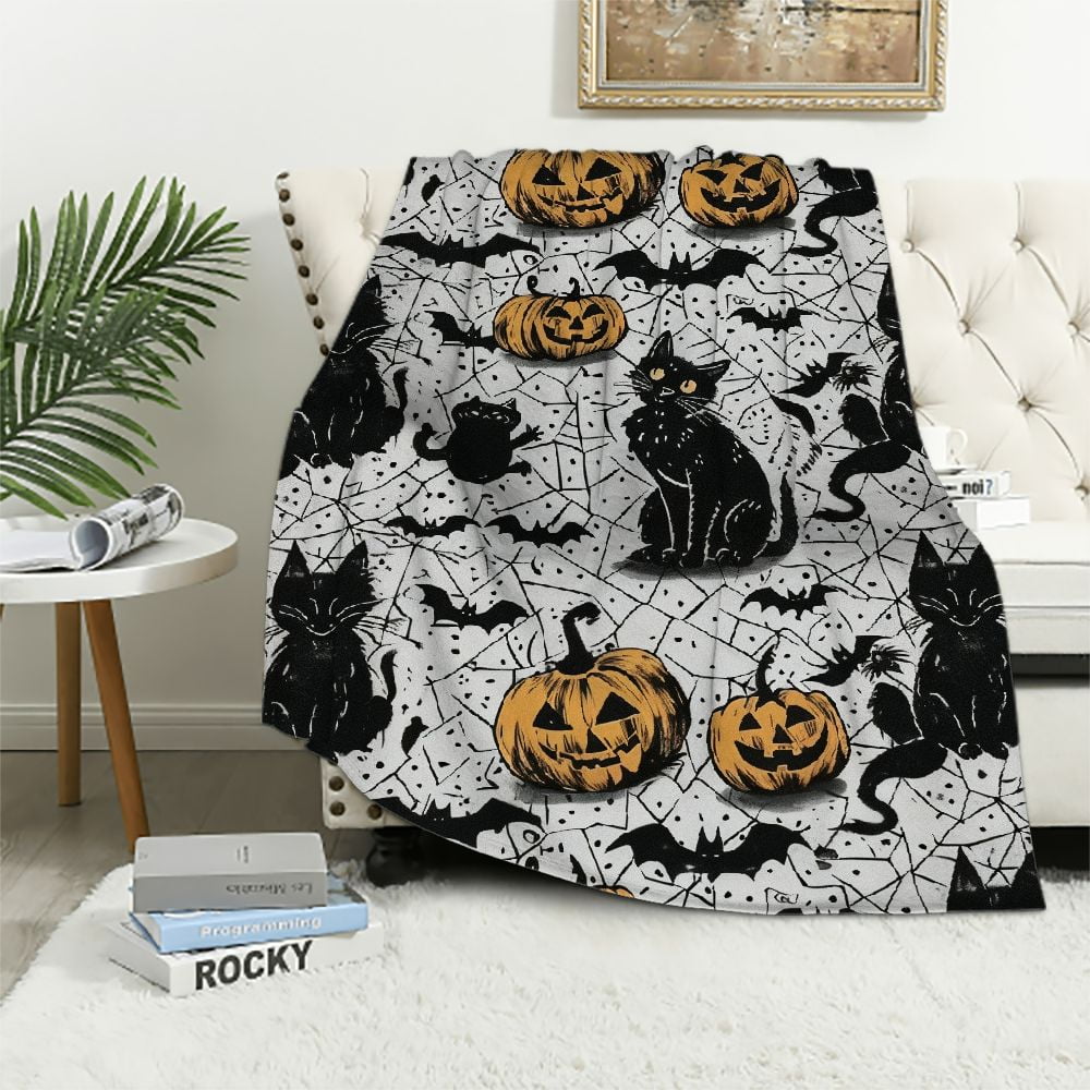 JRXY Halloween Blankets Ghost Spider Blanket Black Cat Halloween Throw ...