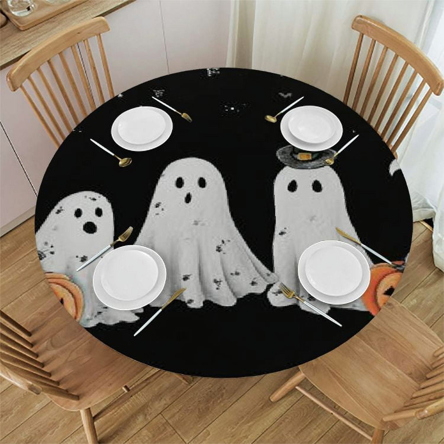 JRXY Halloween Fitted Round Tablecloth with Elastic Edge, Waterproof ...