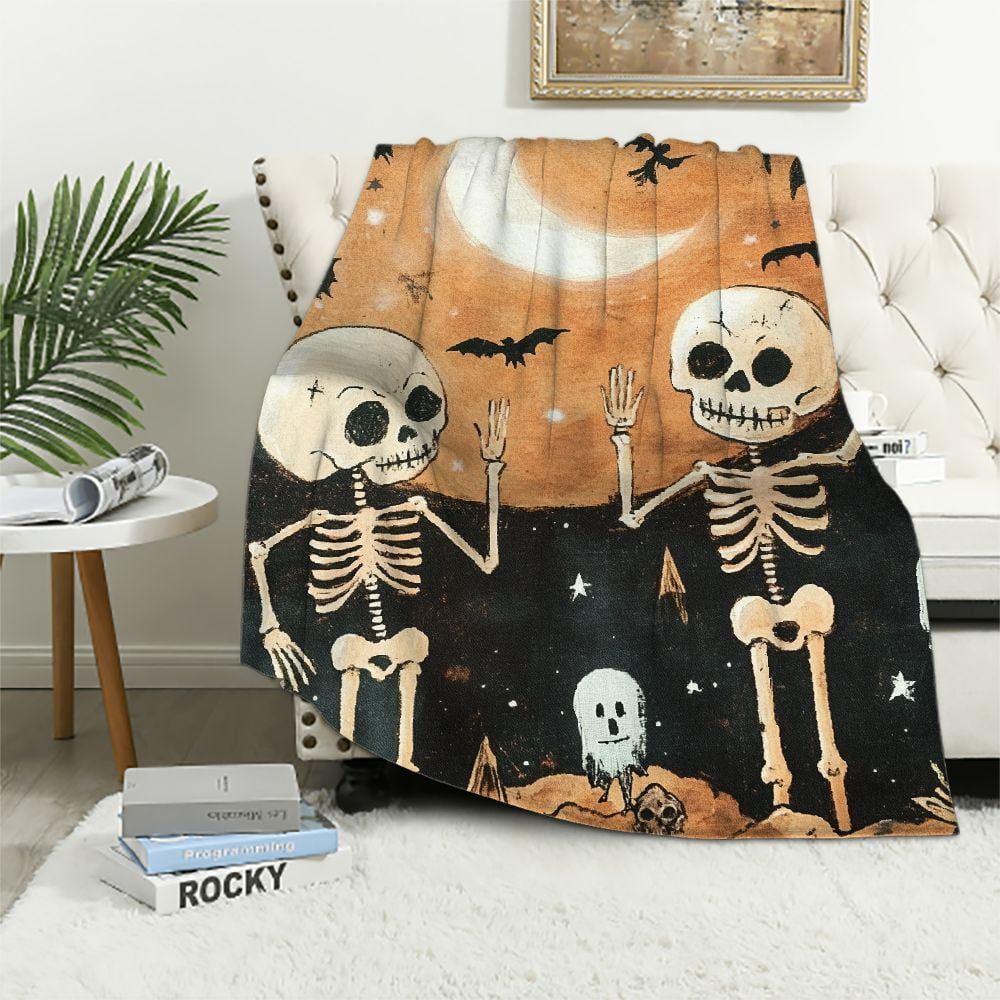 JRXY Halloween Flannel Fleece Blanket, Cute Kawaii Ghost Skeleton Goth ...