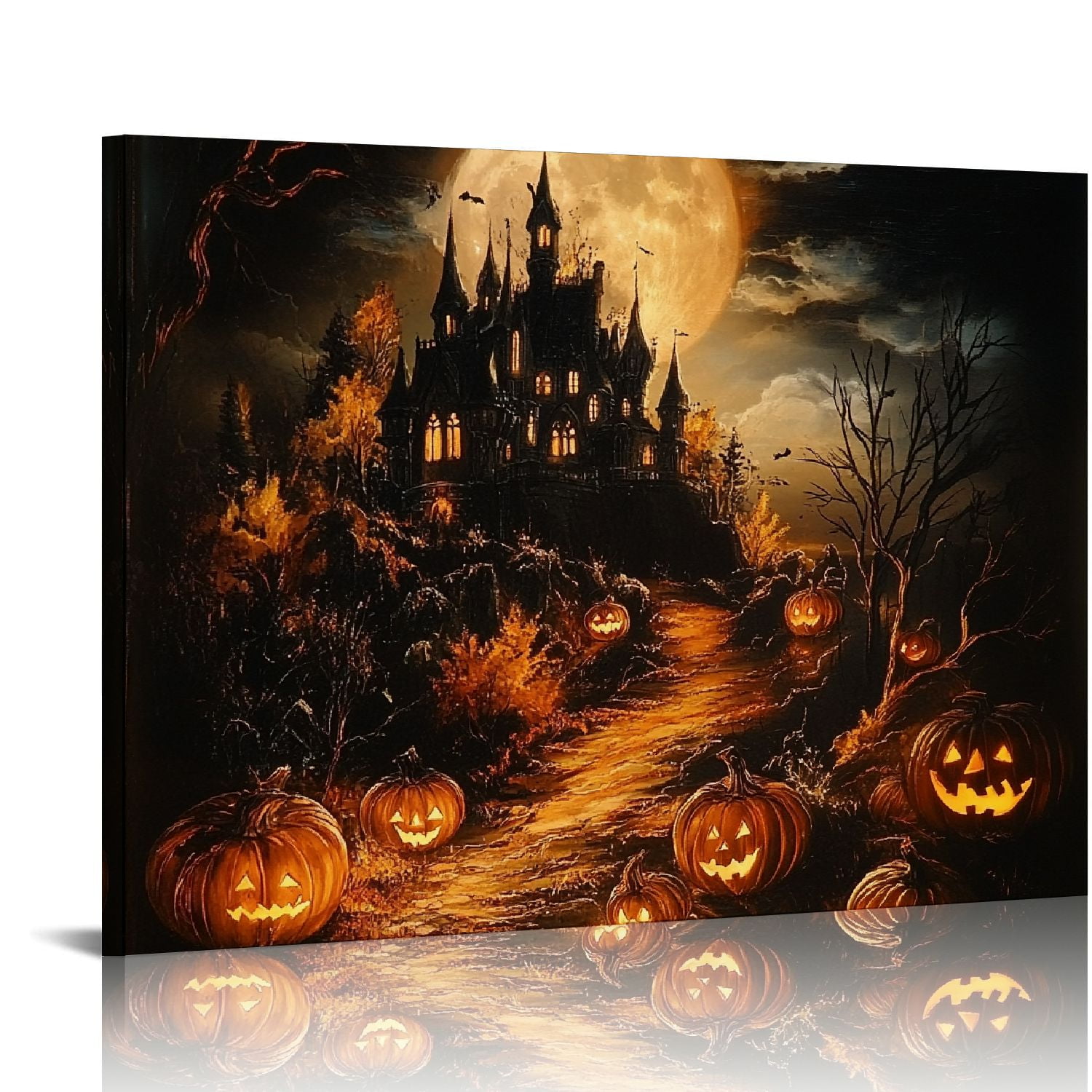JRXY Halloween Wall Decor Gothic Art with Lights Pumpkins Castle Full ...