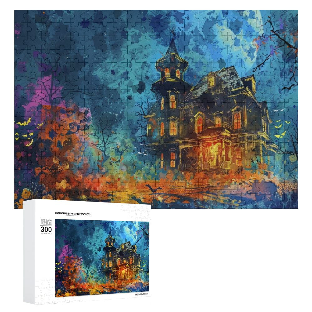 JRXY Haunted House with Halloween Decorations Wooden Jigsaw Puzzle Gift ...