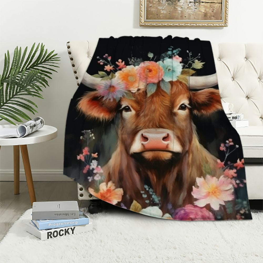 JRXY Highland Cow Blanket Cute Cow Plush Throw Blanket Super Soft Cozy ...