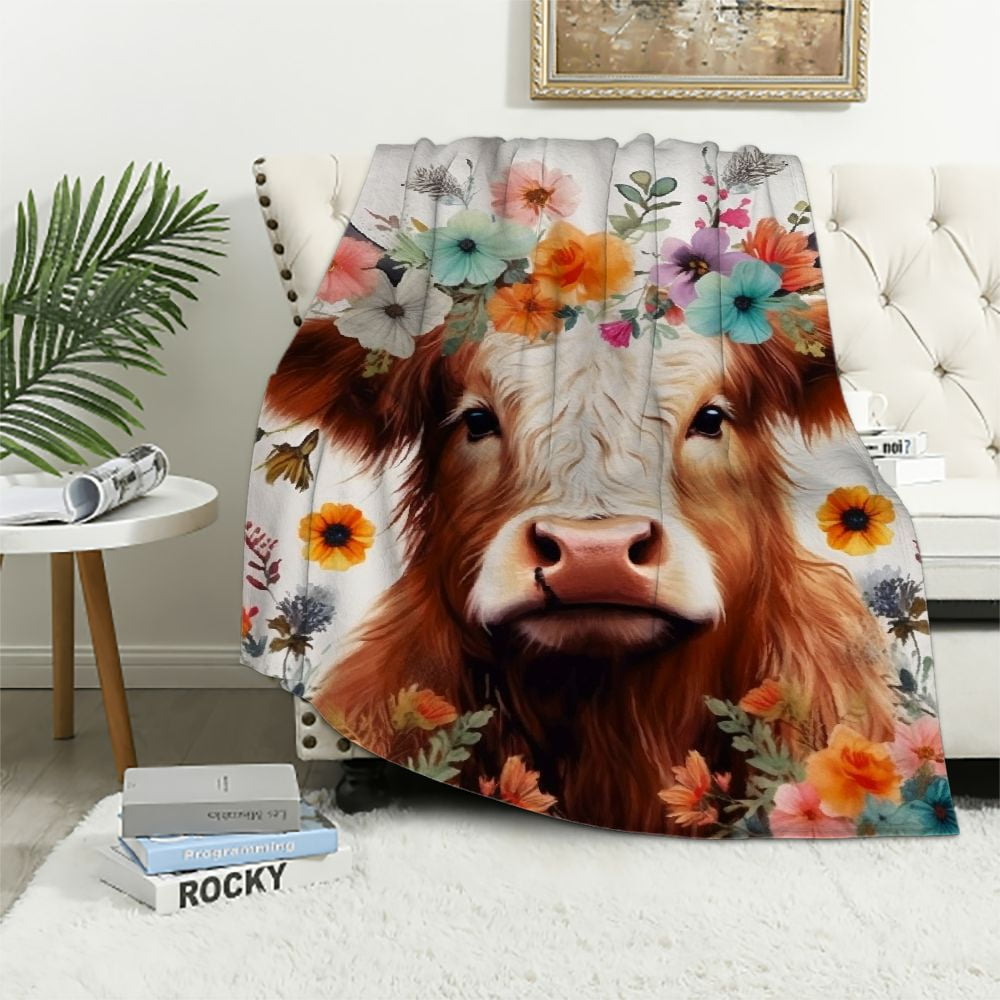 JRXY Highland Cow Blanket, " Flannel Cute Highland Cow Themed White ...