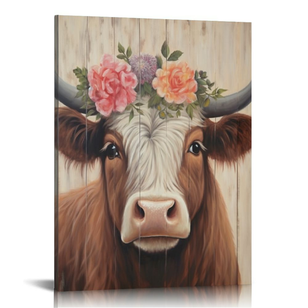 JRXY Highland Cow Canvas Wall Art Farmhouse Animal Picture Wall Decor ...