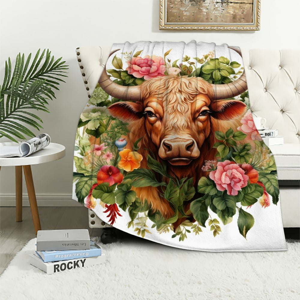 JRXY Highland Cow Floral Boho Retro Baby Blanket Girls Gift, Western ...