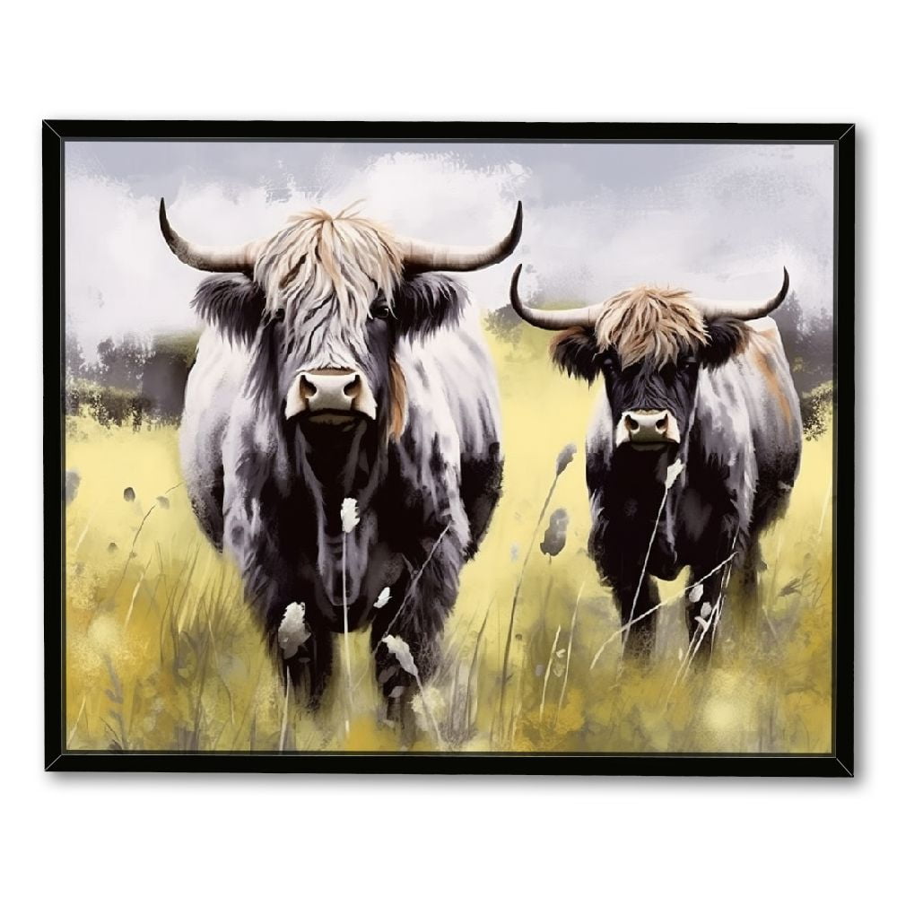 JRXY Highland Cow Picture Wall Decor Canvas Art Texas Longhorn Cattle ...