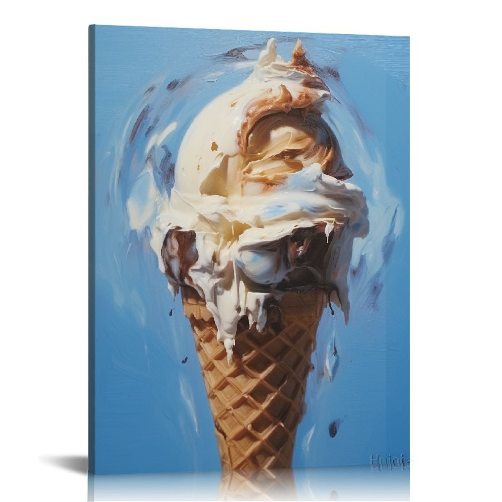 JRXY Ice Cream Canvas Wall Art Paintings Prints, Blue White Food Wall ...